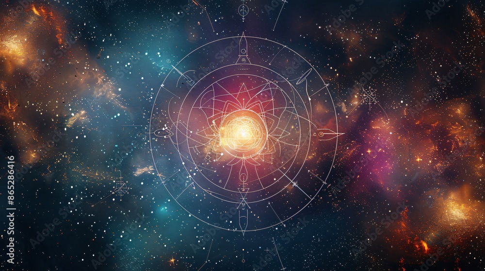 Celestial galaxy, star map, cosmic universe constellation ...