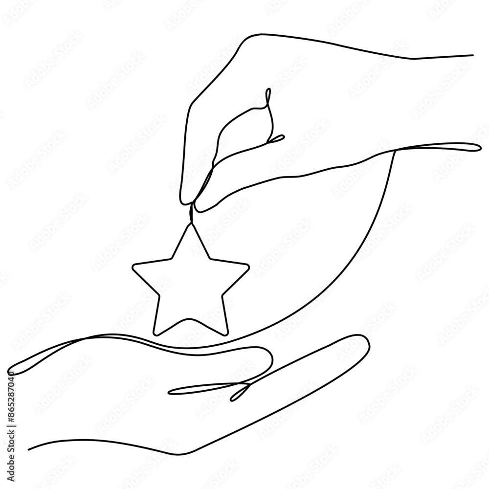 Hand giving star continuous line drawing. Rating symbol. Human arms ...
