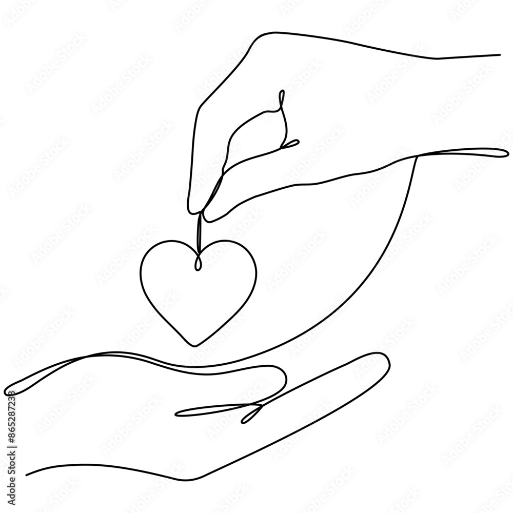 Hand giving heart continuous one line drawing. Love concept. Charity ...
