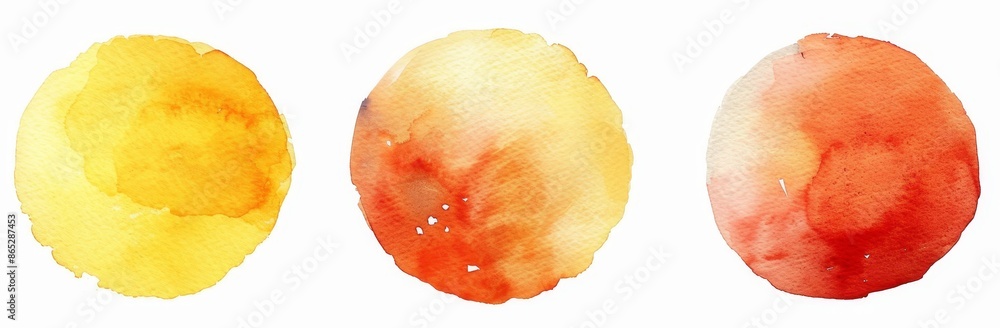 Hand drawn watercolor circles set. Orange, red, yellow round painted ...