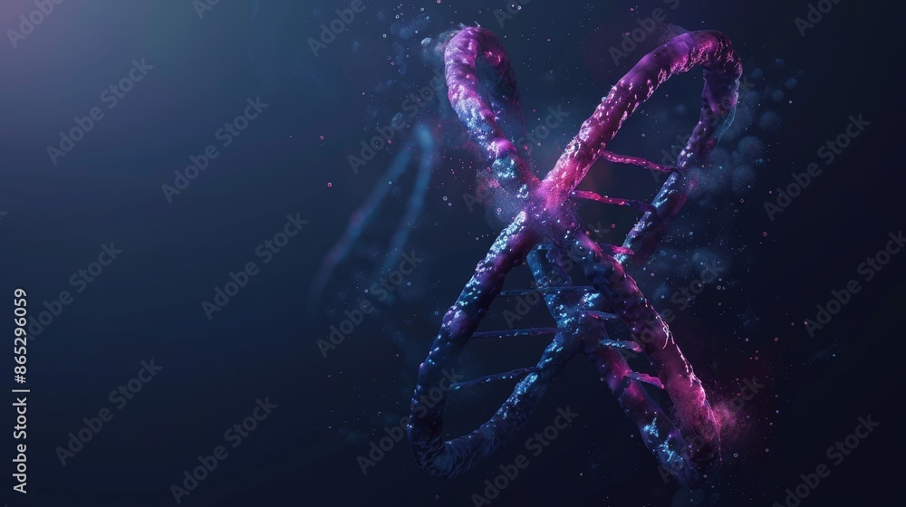 3D rendering of DNA spiral structure. DNA Helix complementary strand of sequences. Gene ...