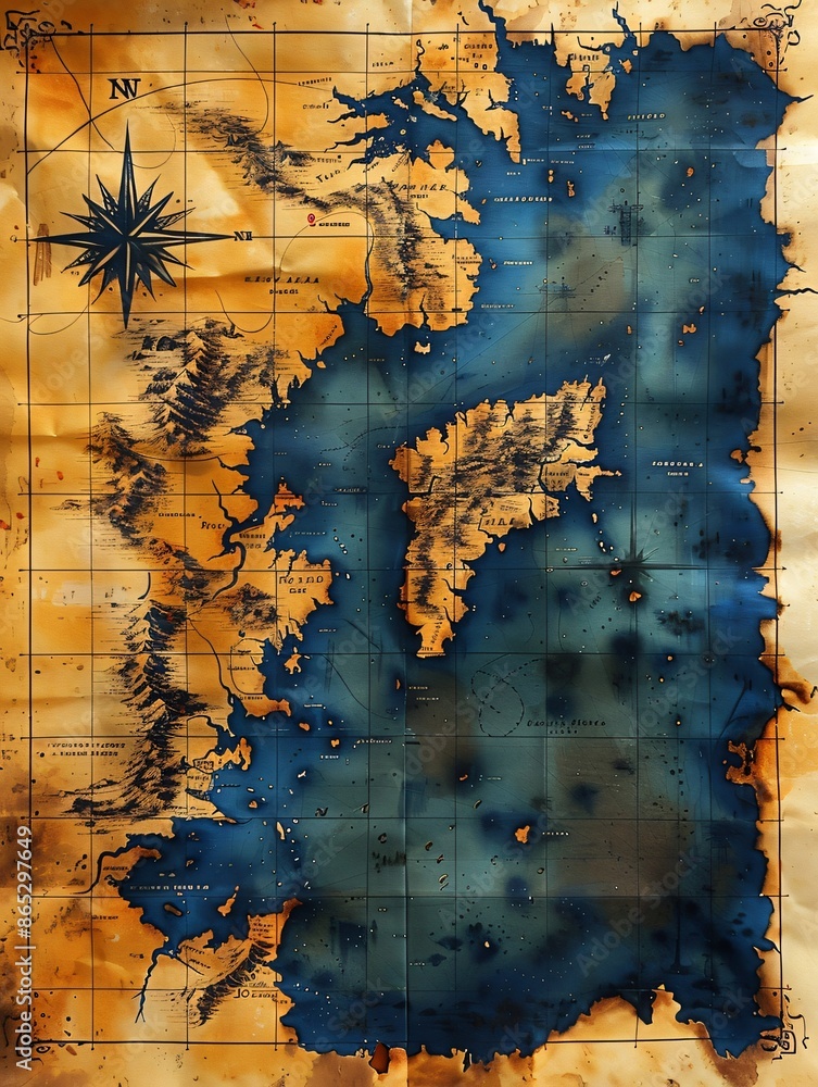 Sketched Treasure map antique nautical chart navigation map pattern on ...