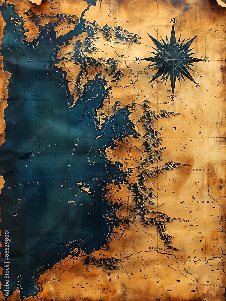 Sketched Treasure map antique nautical chart navigation map pattern on ...