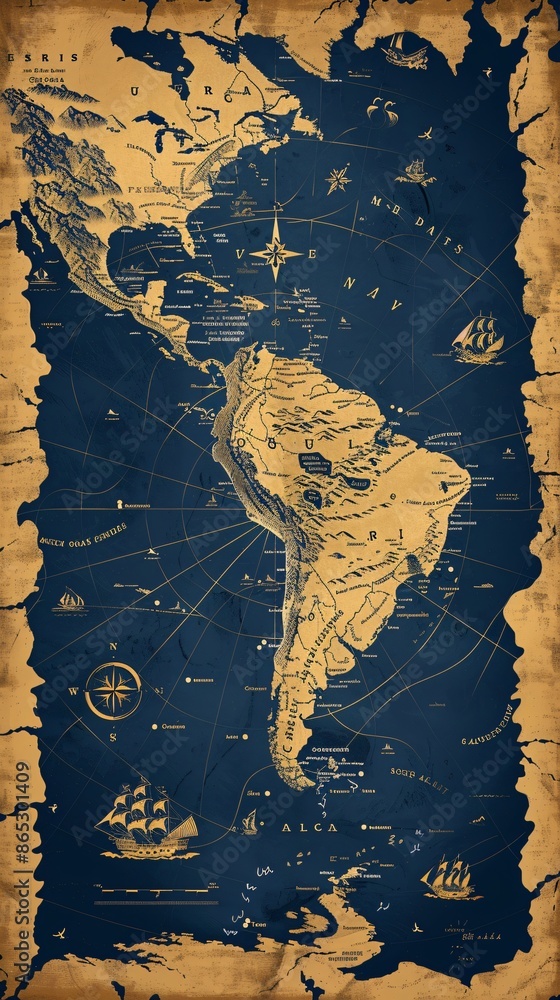 Treasure map antique nautical chart navigation map pattern on old paper ...