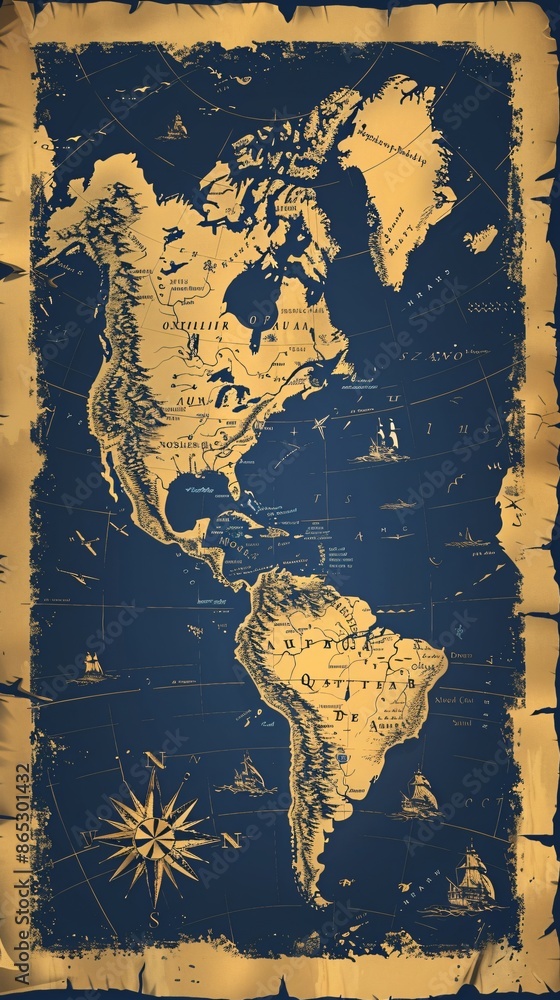 Treasure map antique nautical chart navigation map pattern on old paper ...