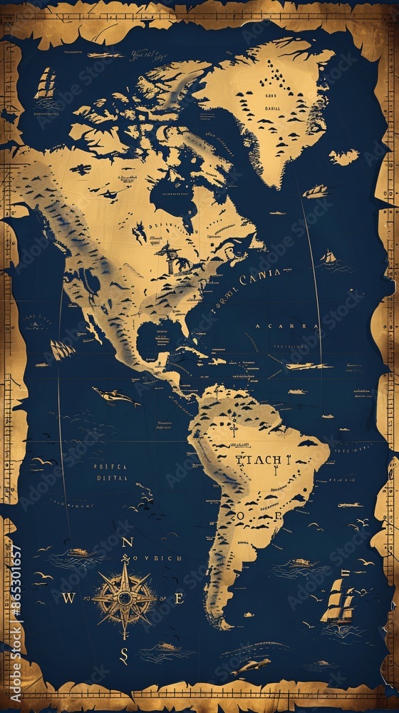 Treasure map antique nautical chart navigation map pattern on old paper ...
