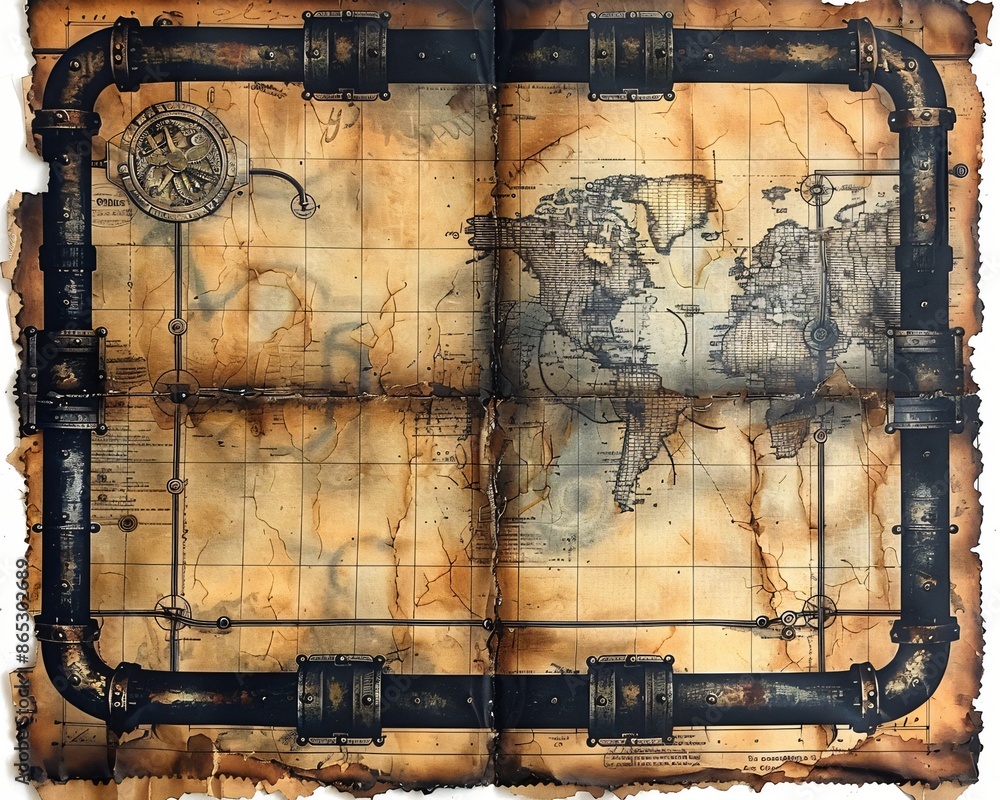 Treasure map antique nautical chart navigation map pattern on old paper ...