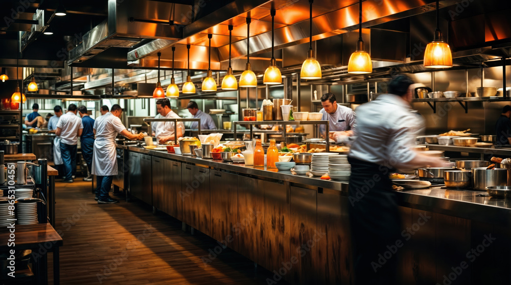 Busy restaurant kitchen with waiters and chefs created with Generative ...