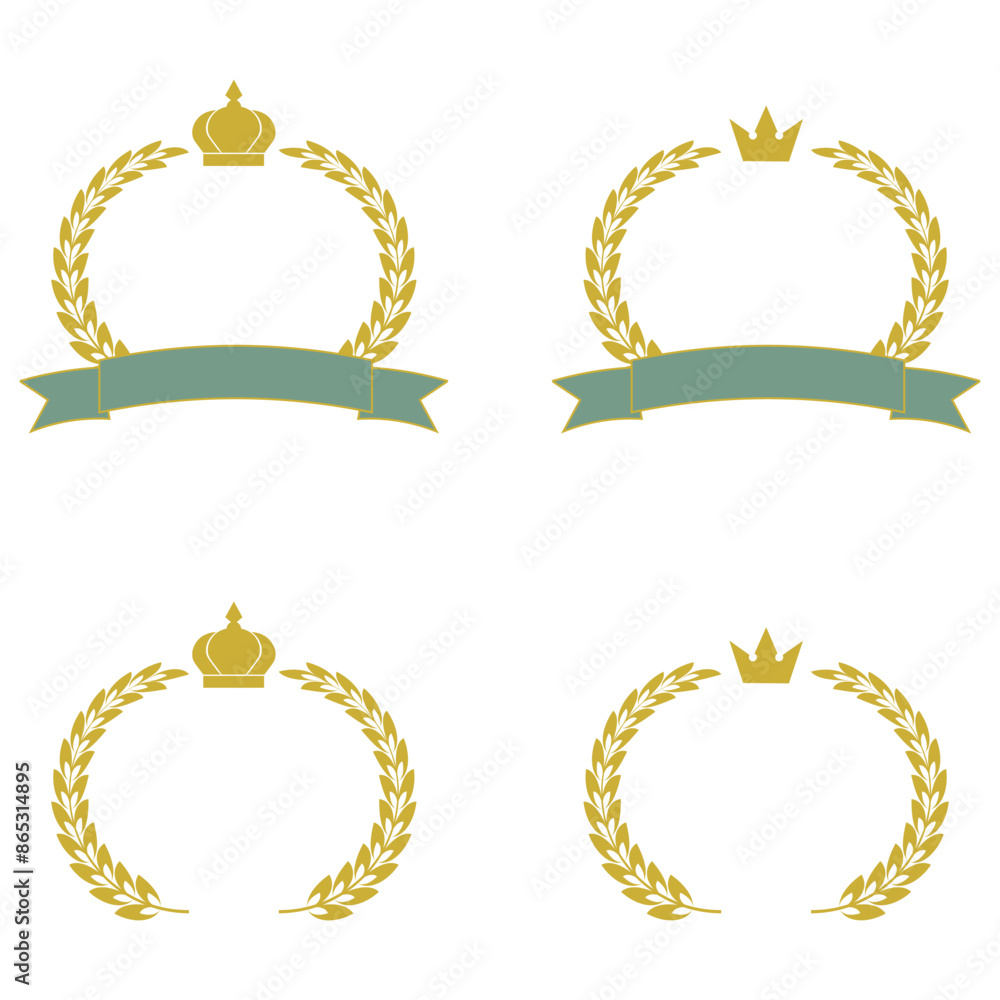 Set of simple flat style gold Laurel Wreath isolated transparent ...