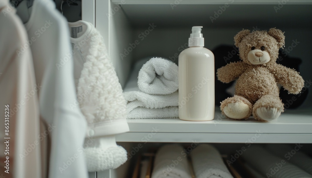 Preparing for diaper change with hygiene products young mother takes ...