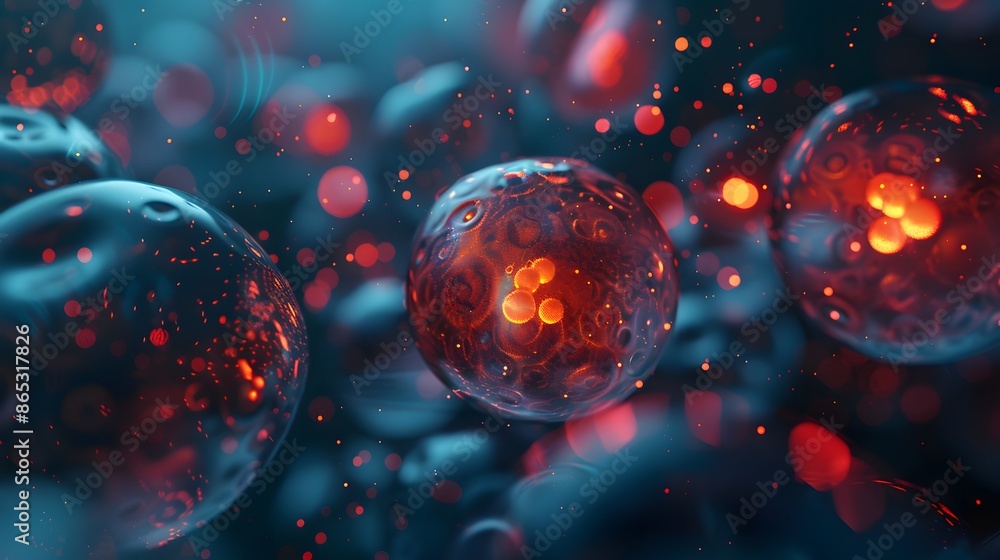 Cells in an human cell line, highlighting the delicate and intricate ...