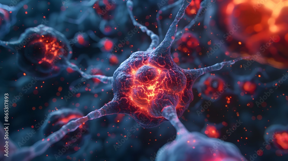 Cells in an human cell line, highlighting the delicate and intricate ...