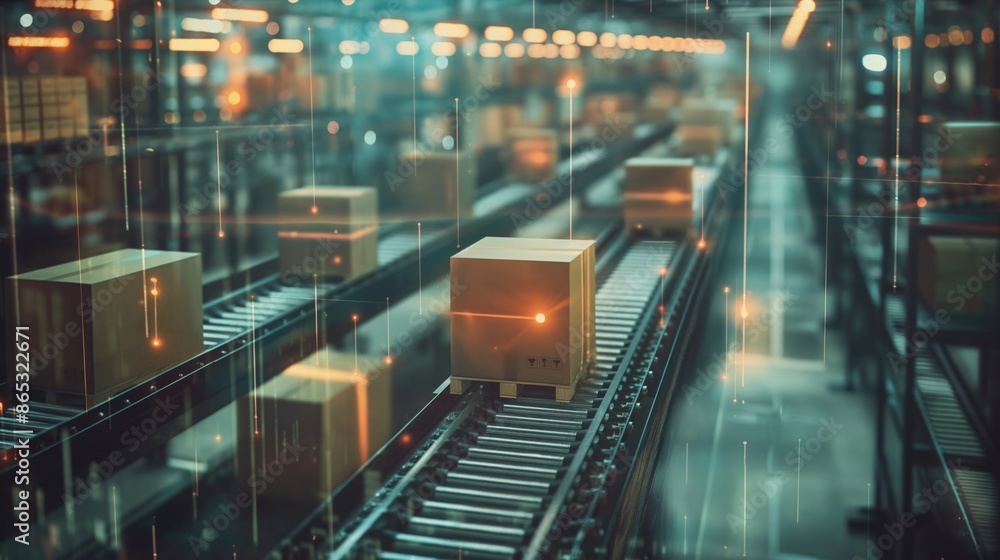 Advanced Logistics Warehouse. Modern automated warehouse with cardboard ...