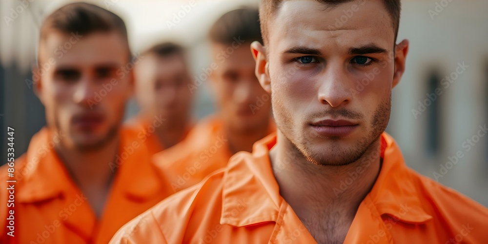Men in matching orange jumpsuits. Concept Prison Uniforms, Group ...