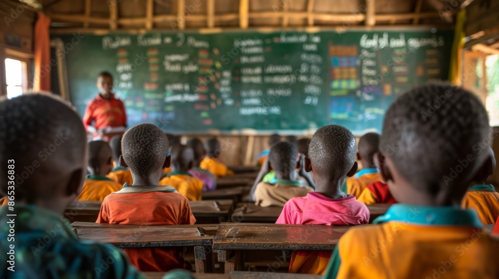 Rural Classroom Scene: Students Sitting Neatly and Teacher Teaching in ...