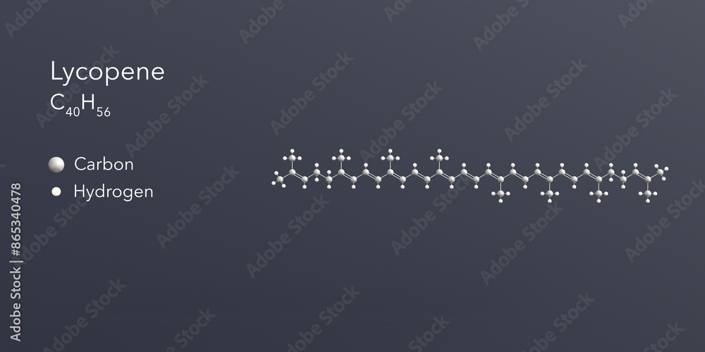 ภาพประกอบสต็อก lycopene molecule 3d rendering, flat molecular structure ...