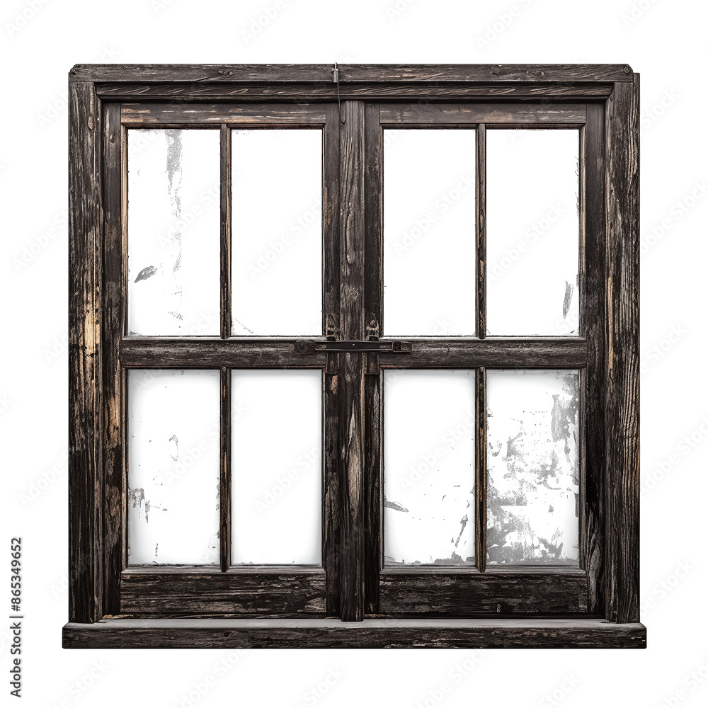 Black Old apocalyptic wood window frame. Isolated transparent ...