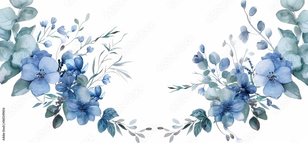Featuring dusty blue flowers and leaves, this watercolor wreath is ...