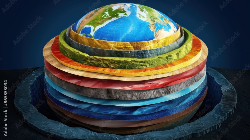 Vividly illustrated diagram showcasing Earth's layers, from the thin ...