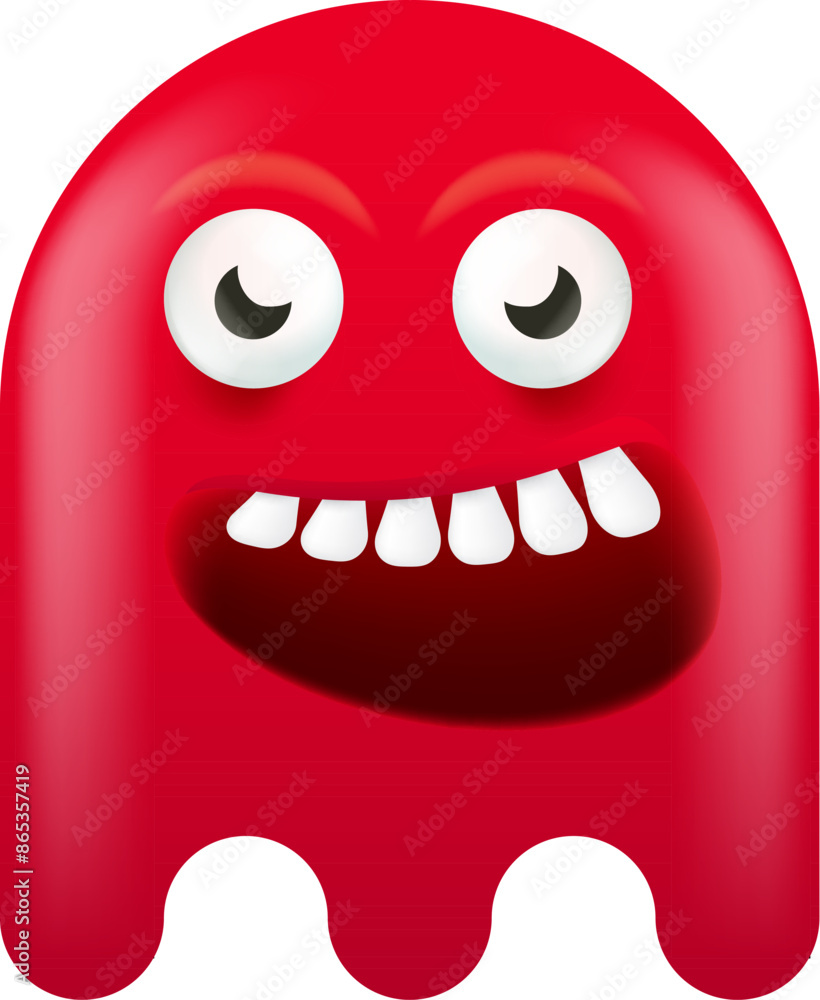 Funny cute smiling red jelly ghost monster isolated on white background ...