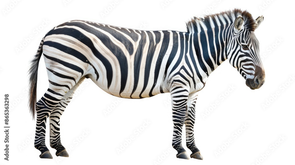 Elegant zebra portrayed in isolation against a white background ...