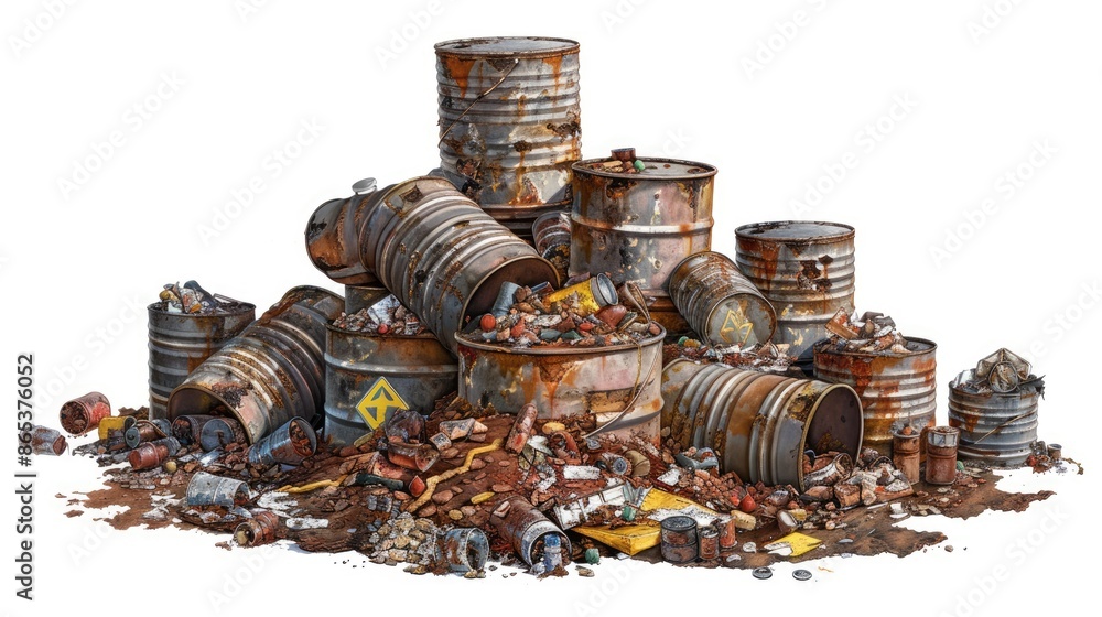 A conceptual artwork depicting a heap of toxic waste, featuring a mix ...