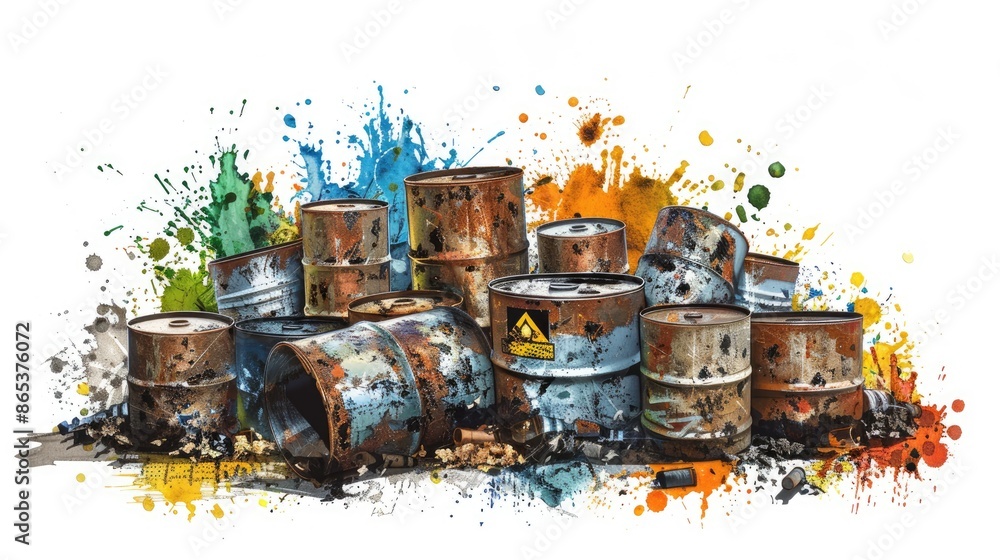 A conceptual artwork depicting a heap of toxic waste, featuring a mix ...