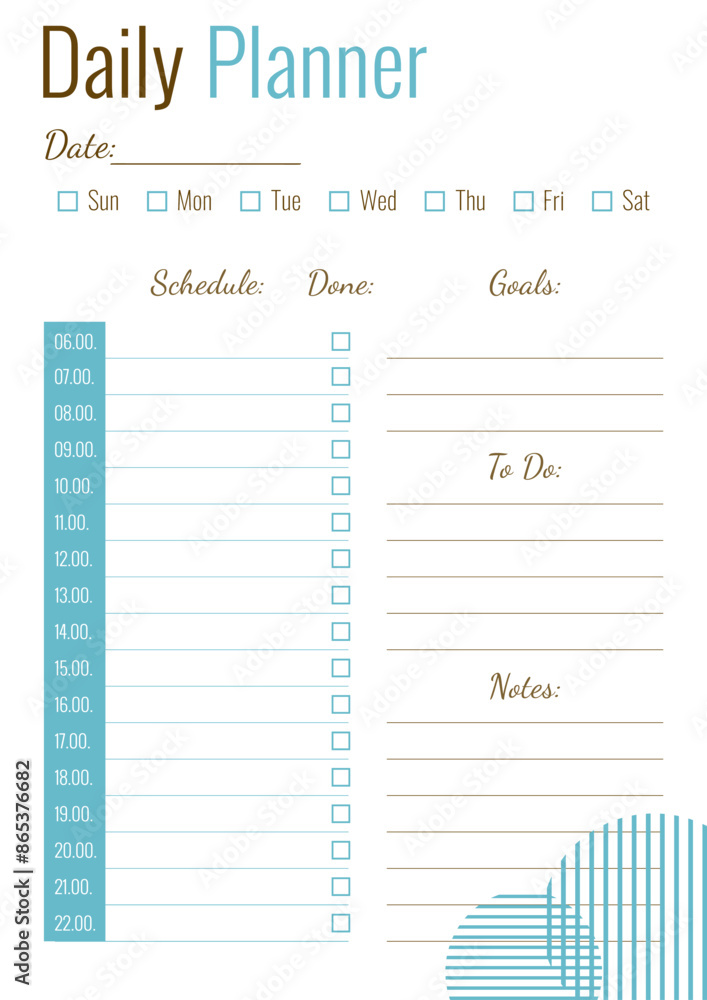 Daily Planner Template with place for schedule, goals, to do list ...
