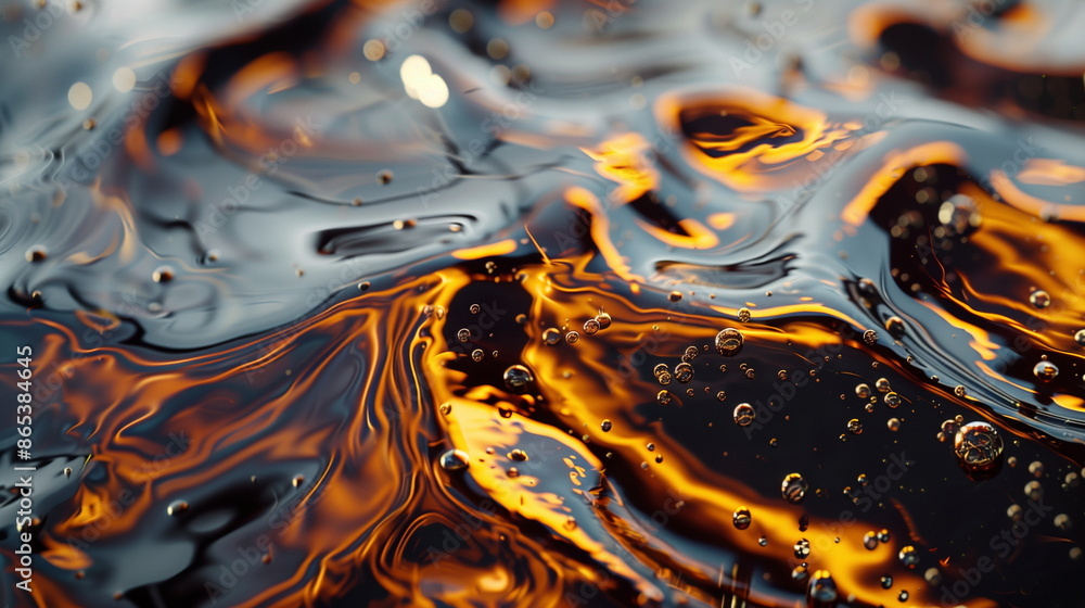 Abstract black dark liquid with yellow and brown inclusions, brutal ...