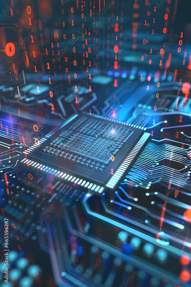Technology theme like AI, robot, chip, lab on Vertical Background ...
