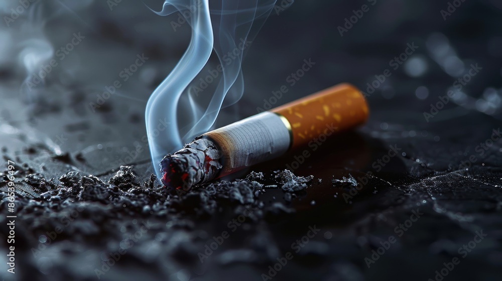 Burning Cigarette with Smoke and Ashes Close-up of a burning cigarette ...