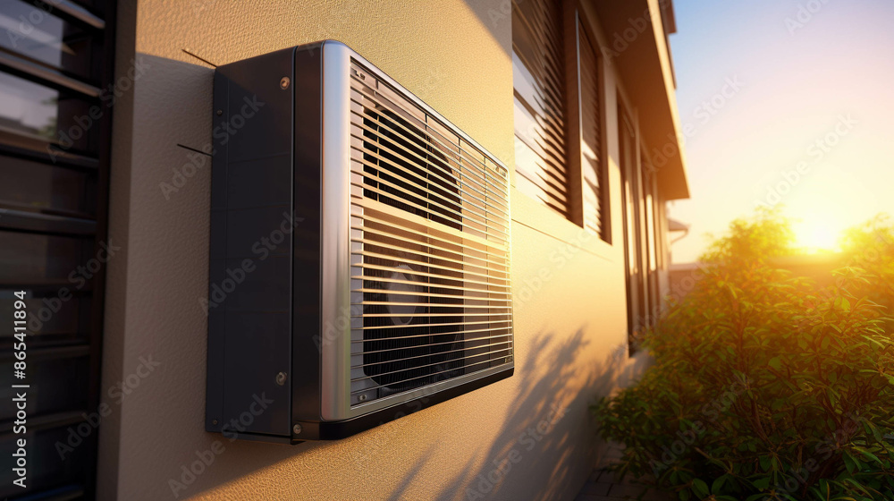 Outdoor air conditioning unit installed on the exterior wall of a ...