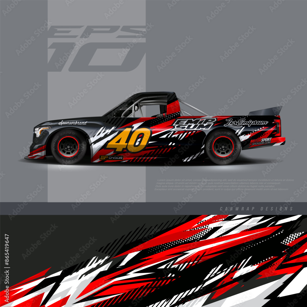 Racing pickup truck wrap design vector. Graphic abstract stripe racing ...