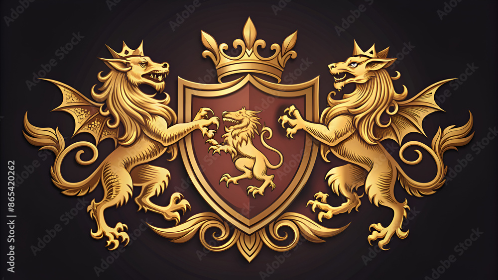 Royal vintage logo. Heraldic crest template logo with standing dragons ...