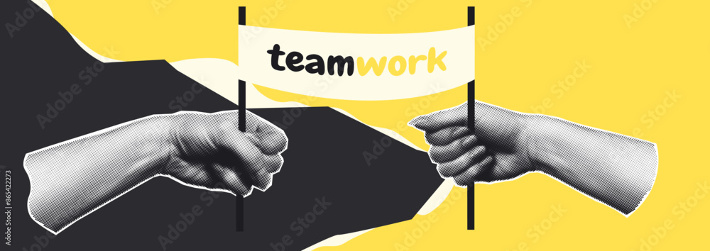 Creative business collage showing the concept of teamwork with two ...