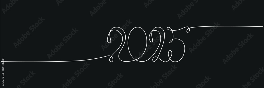 Decoration continuous line hand drawing sign for 2025 year calendar ...
