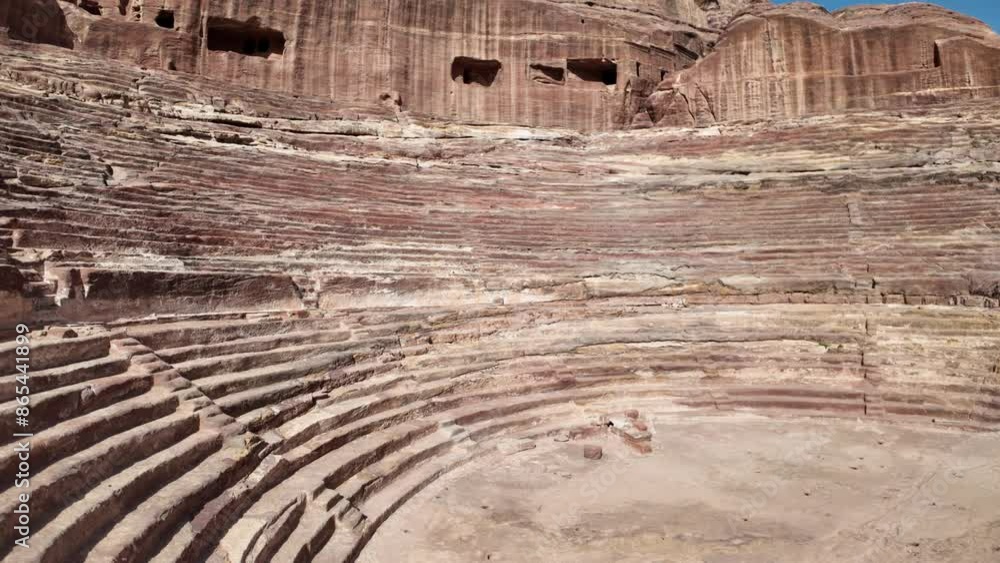 Showing the well preserved rows of seating in the ancient Nabataean ...