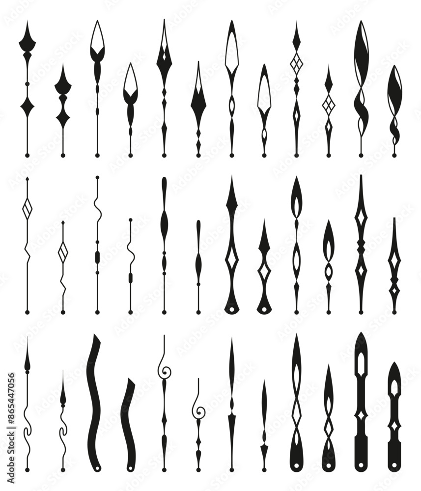 Clock pointer arrows. Black silhouette chronometer elements. Clock arms ...