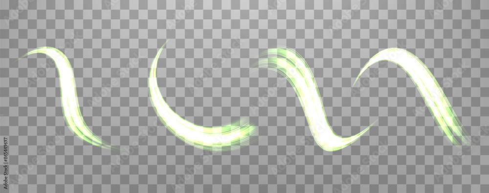 Glowing green lines set. Neon realistic energy speed. Abstract light ...