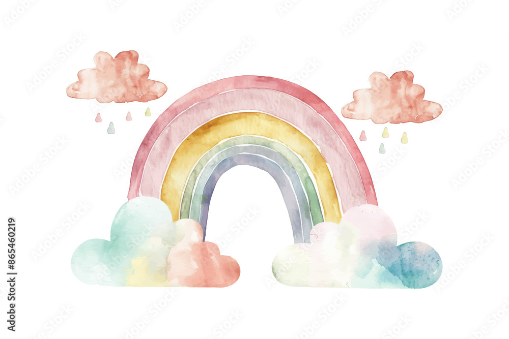 Watercolor pastel rainbow clipart illustration isolated on a ...