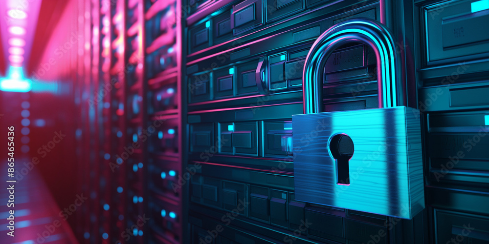Cybersecurity Concept Lock on a Server Rack in Data Center, Secure ...