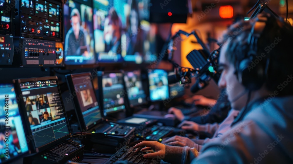behindthescenes view of a live broadcast control room multiple screens ... behindthescenes view of a live broadcast control room multiple screens ...