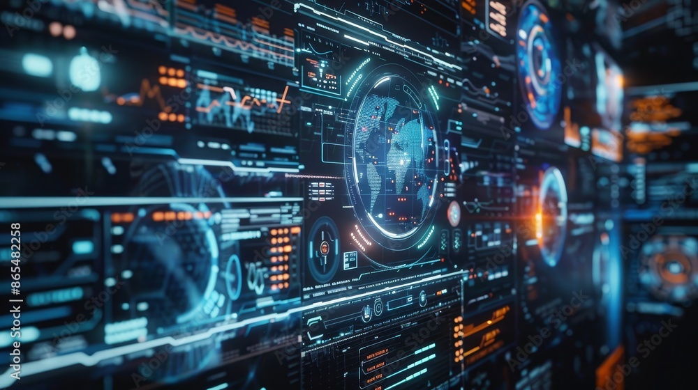 Futuristic Digital Interface with World Map - A digital interface with ...