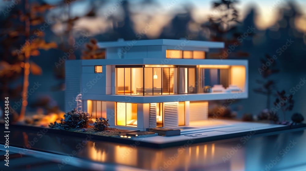 Modern House Model with Warm Lights - A miniature model of a modern ...