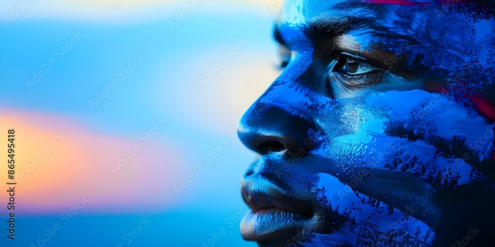 Profile of Black American face painted against Juneteenth commemoration ...