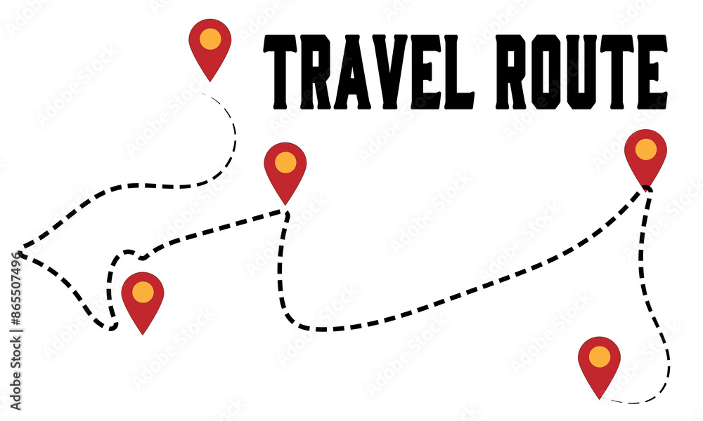 Route icon - two points with dotted path and location pin. Road map and ...