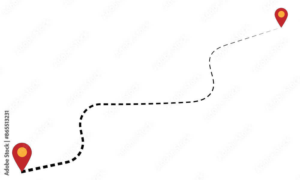 ,Route icon between two points with dotted path and location pin ...