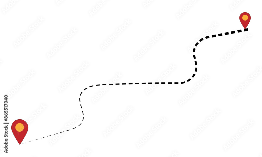 Route icon - two points with dotted path and location pin. Road map and ...