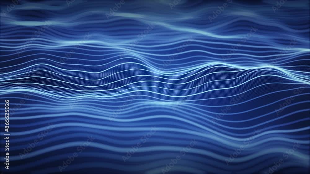 Seamless loop screensaver with striped wave field made of shiny dots ...