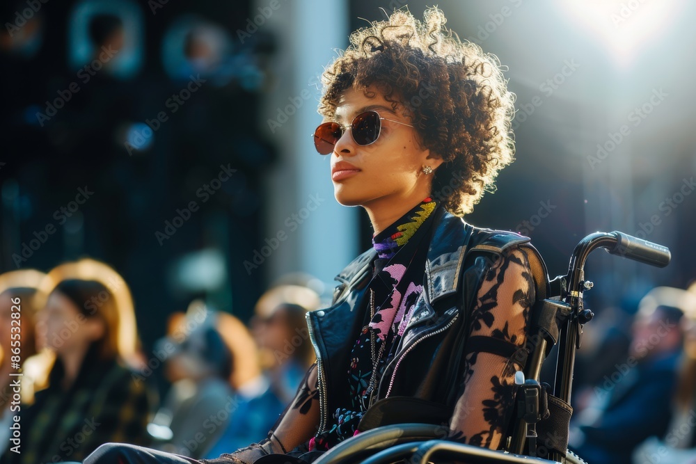 Fashion Show Attendance by Wheelchair User in Vibrant, Colorful Attire ...